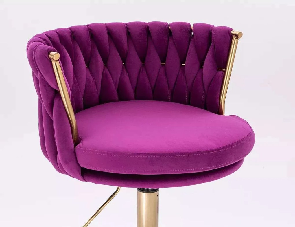 LuxuryForm DESIGN Barová židle LYON VELUR na zlaté kulaté podstavě - fuchsie