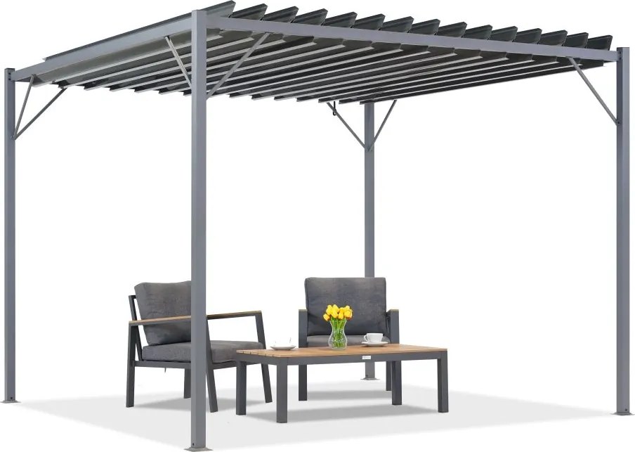 Antracitová pergola Tasos 3x3 m s moskytiérou a závěsy Garden Point