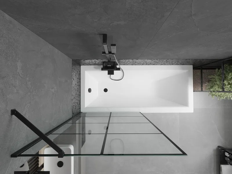 Mexen Next, vanová zástěna 1-křídlová 90 x 150 cm, fixní křídlo, 6 mm čiré sklo s černým vzorem, černý profil, 895-090-000-00-77-70