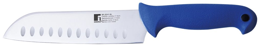 Nůž Santoku z nerezové oceli Bergner / 17,5 cm / modrá