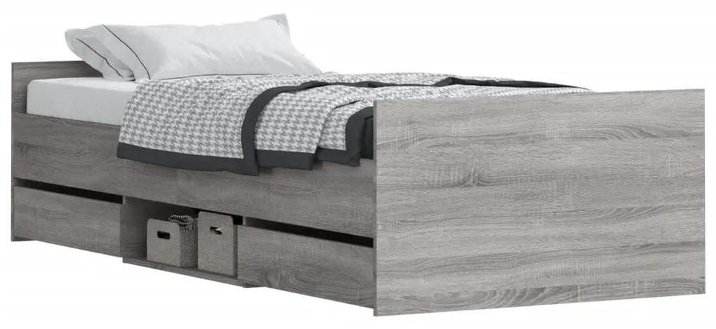 Rám postele s hlavovým a nožním čelem šedý sonoma 100 x 200 cm