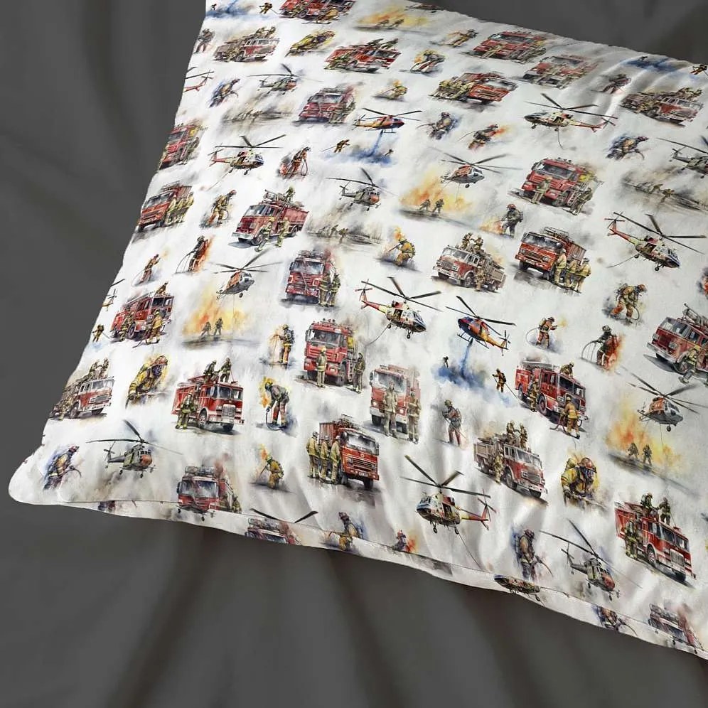 Perkálové bavlněné povlečení Hasiči zasahují Velikost: atypický 240 x 200 + 2 x 70 x 90