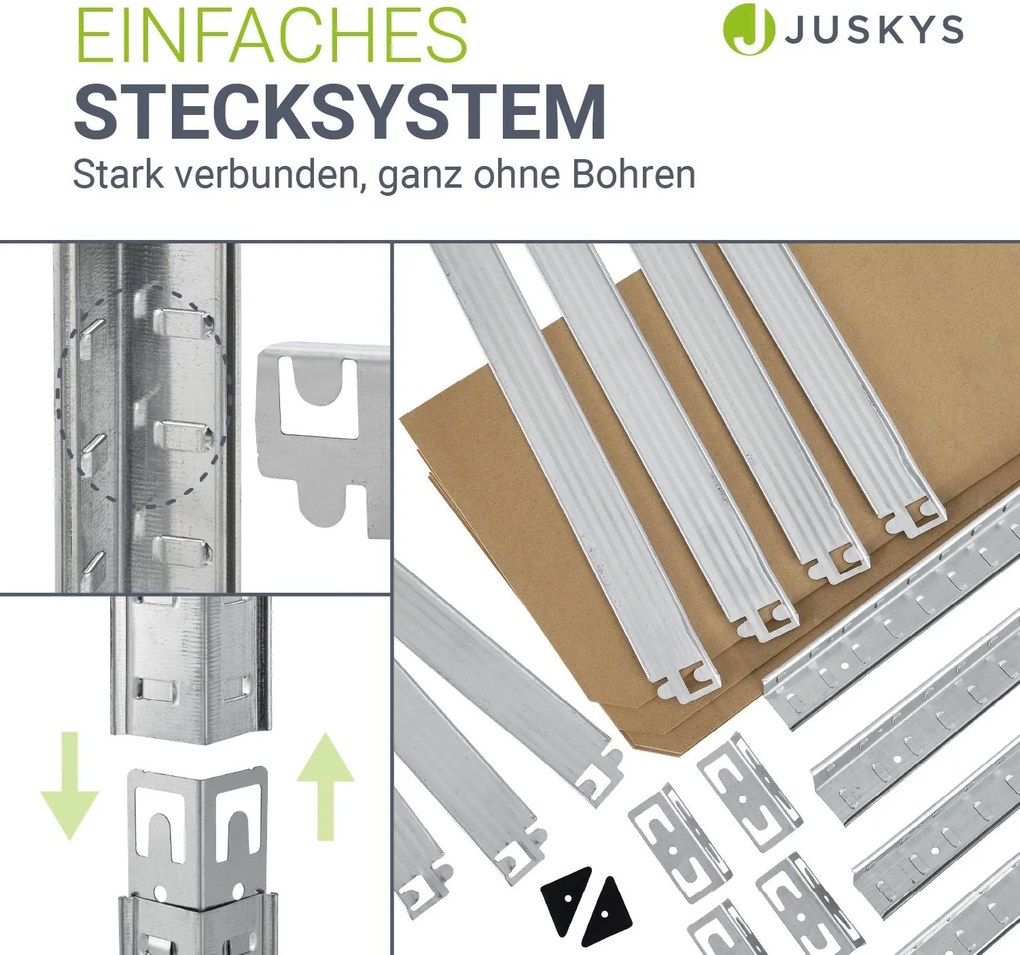 Juskys Kovové regály Easy 160 × 80 × 40 cm, 2 kusy Barva: stříbrná