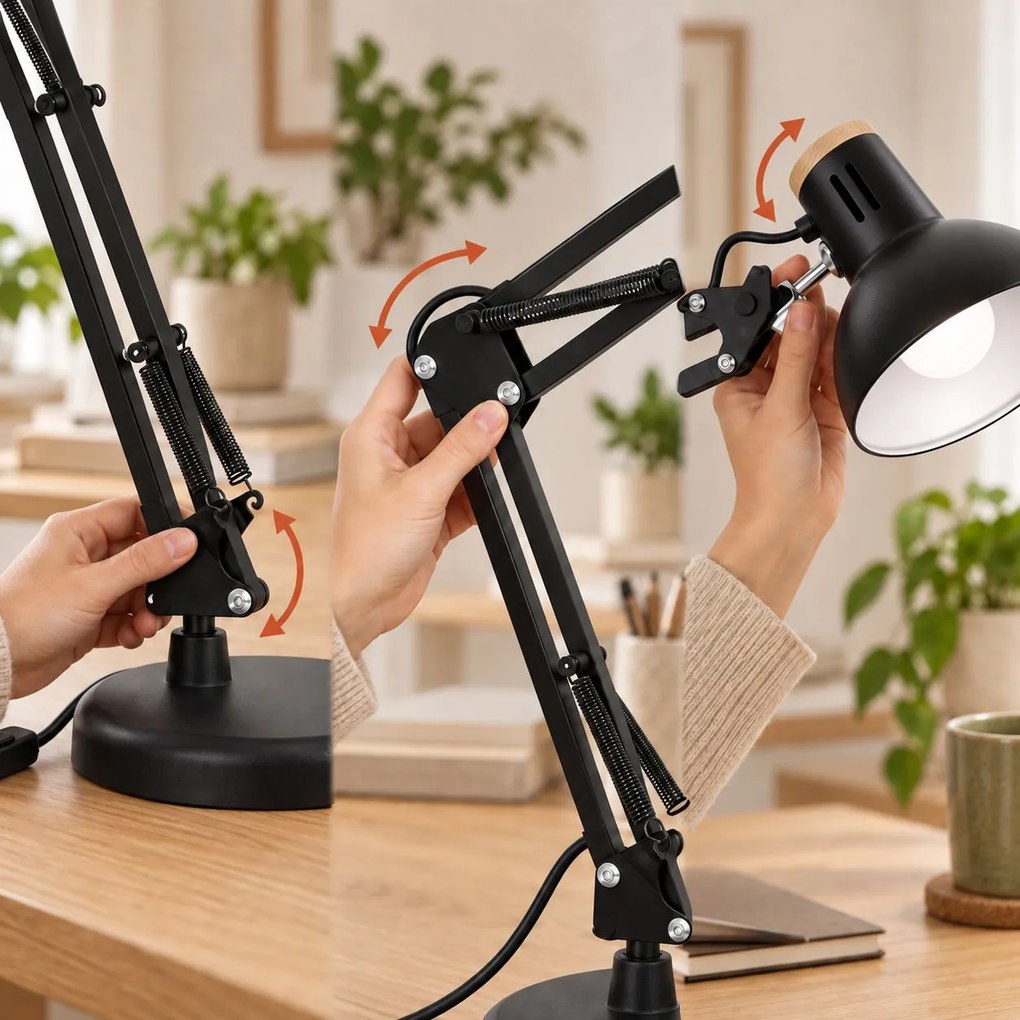 Toolight Toolight, JNH044-1T, stolní lampa s nastavitelným ramenem, 1× E27, černá, OSW-56235