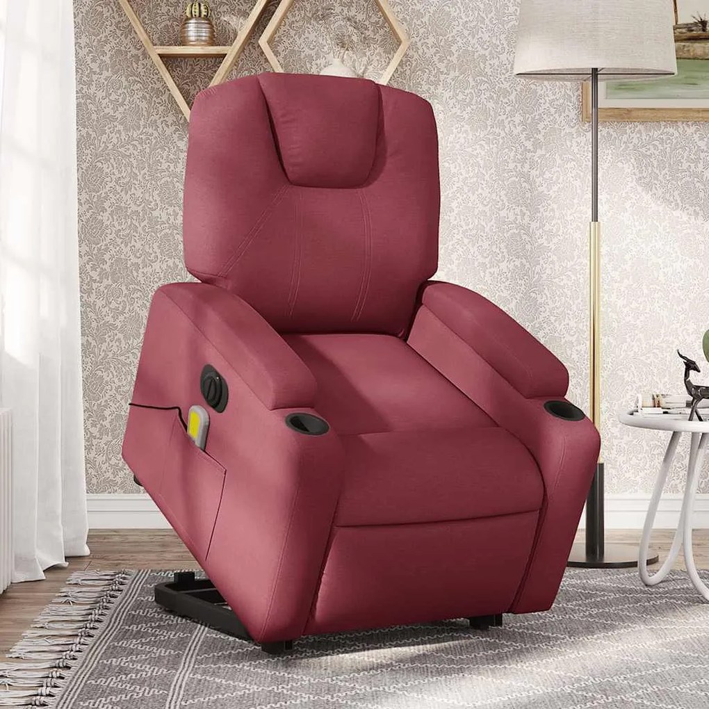 Elektrické zvedací masážní polohovací křeslo vínové textil 3204407
