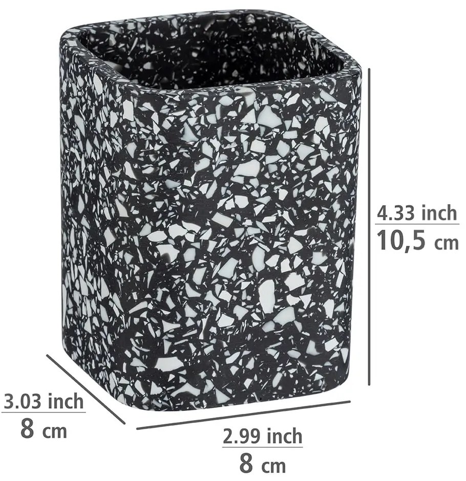 Černý kelímek na zubní kartáčky Wenko Terrazzo