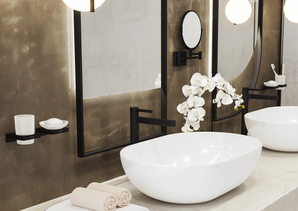 Hansgrohe AddStoris, kosmetické zrcadlo Ø188 mm, černá matná, HAN-41791670