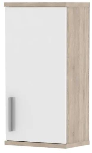 Bílá horní koupelnová skříňka s dekorem dub sonoma LESSY LI 04