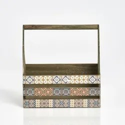 Dřevěná bedýnka s madlem Zeller s dekorem mozaika