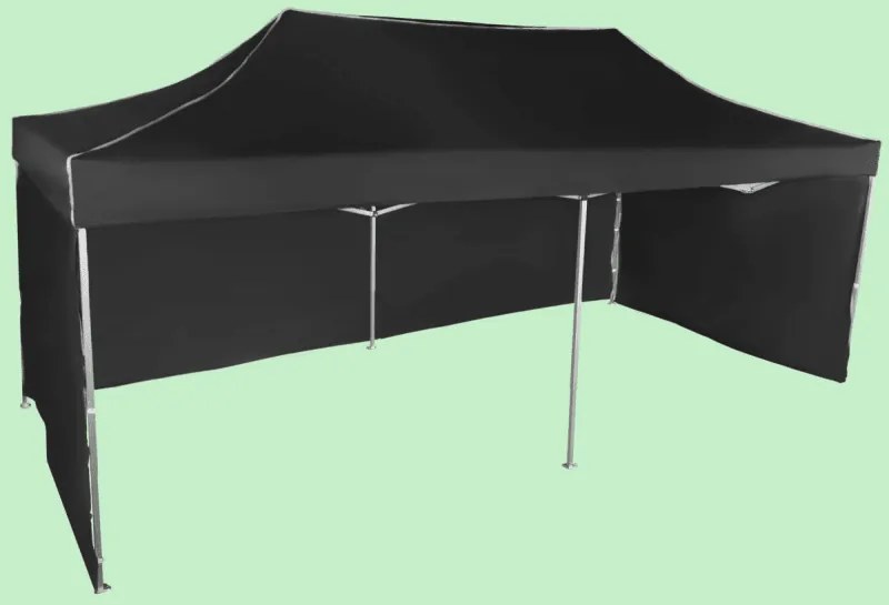 Nůžkový stan 3x6m hliníkový, Černá, 3 boční plachty