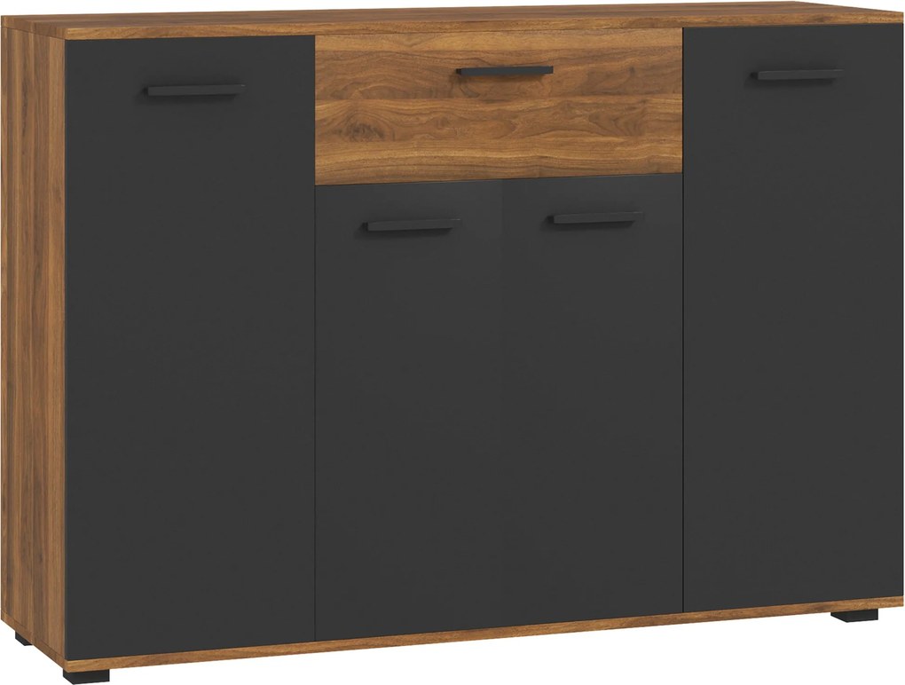 HOMCOM Hnědý a Černý Kufenický Úložný Kabinet s 4 Skříňkami, Zásuvkami a Nastavitelnými Policemi, Rozměry 120 x 35 x 85 cm