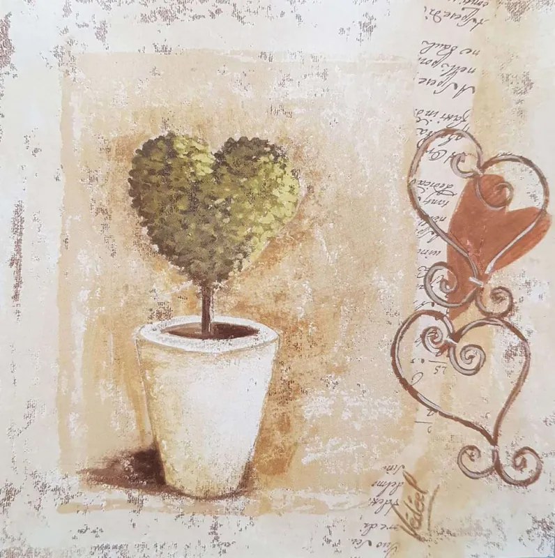 ART-STYLE Obrázek 14x14, srdce v květináči, rám bílý s patinou