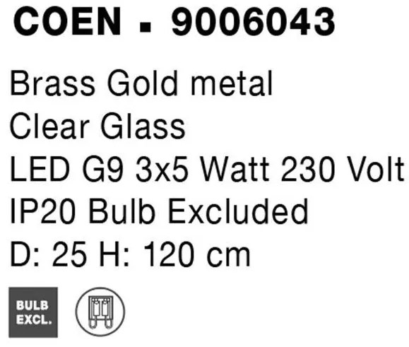Nova Luce Závěsné svítidlo COEN mosazný zlatý kov čiré sklo G9 3x5W