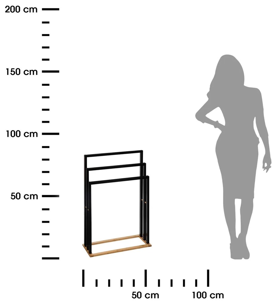 Stojan na ručníky Bambou, černá/s dřevěnými prvky
