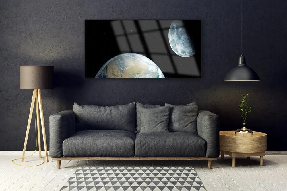 akrylový obraz Měsíc Země Vesmír 120x60 cm