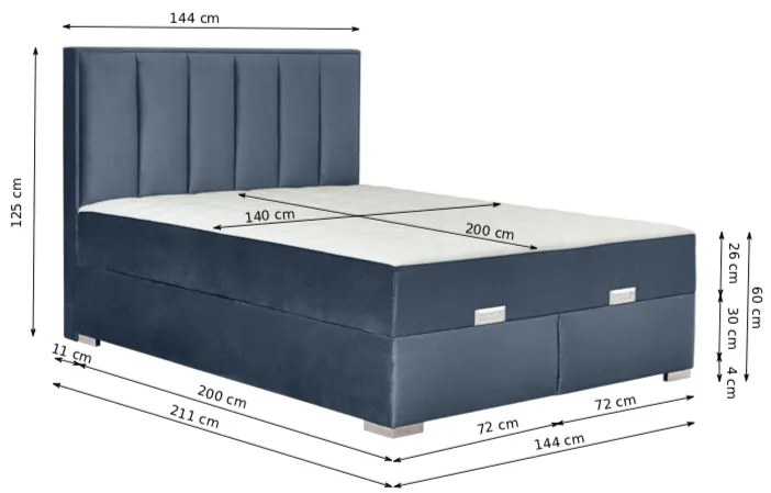 Postel HUGO typ 1 - šedá 160 × 200 cm