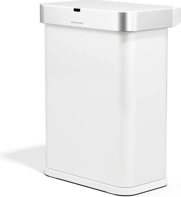 Matně bílý bezdotykový ocelový odpadkový koš 58 l Sensor – simplehuman