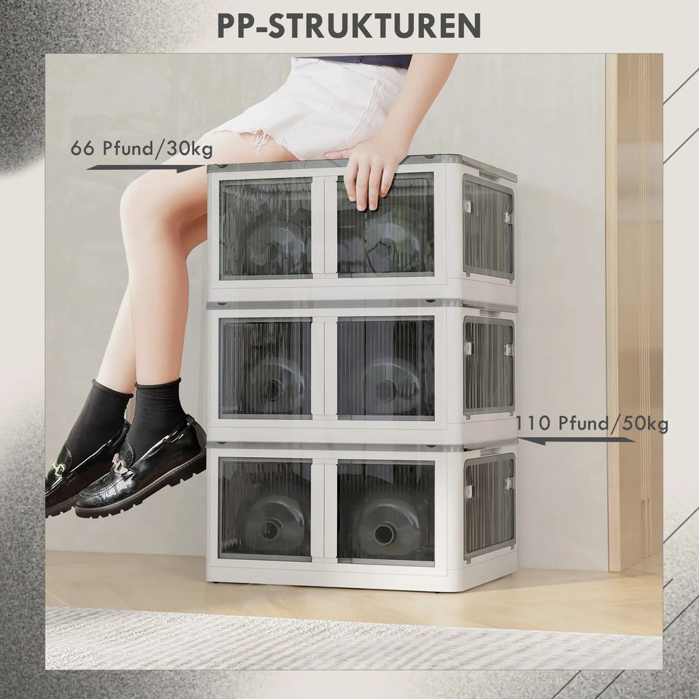 Úložný box Outsunny truhla 69L stohovatelný úložný box s kolečky skládací úložný box s pětistranným přístupem v bílé barvě | Aosom.de