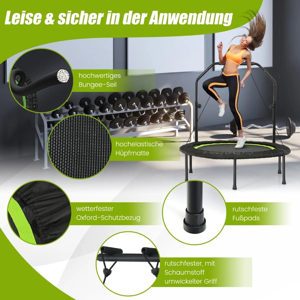 Costway Mini trampolína Ø101 cm s výškově nastavitelným madlem a 2 odporovými