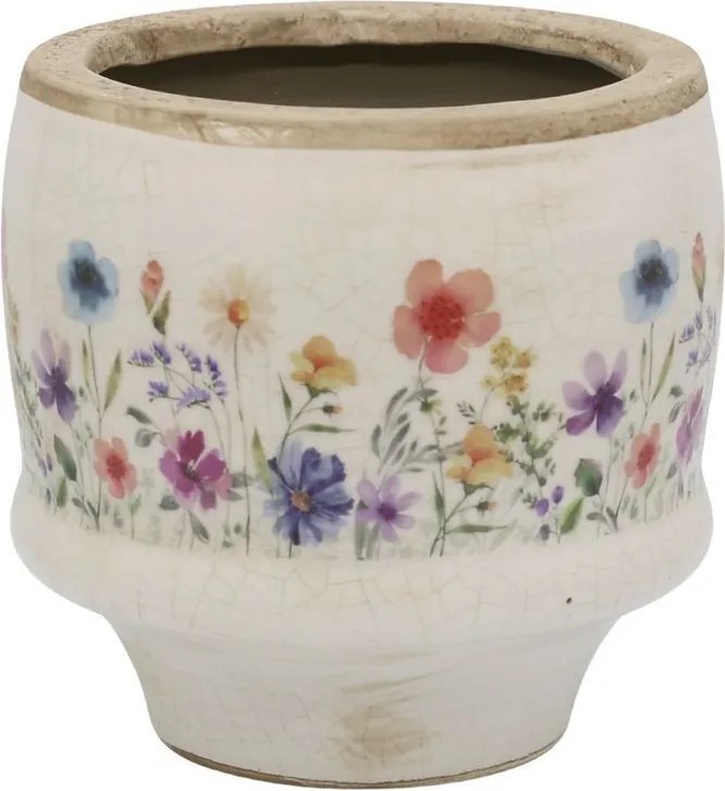 Béžový antik keramický obal květináč s květy Fleurville S - Ø 12*10 cm