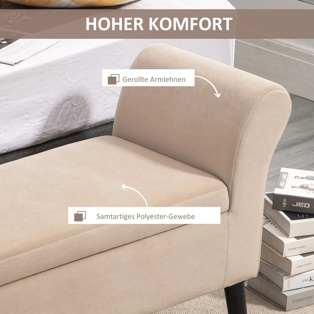 HOMCOM Lavice do obývacího pokoje Moderní čalouněná lavice s úložným prostorem, sametový polyester, kaučukové dřevo, područky, 115.5x43.5x66cm