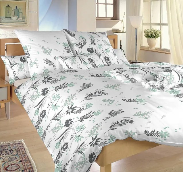 Dadka Povlečení bavlna Agáta mentolová na bílém  200x200, 2x70x90 cm