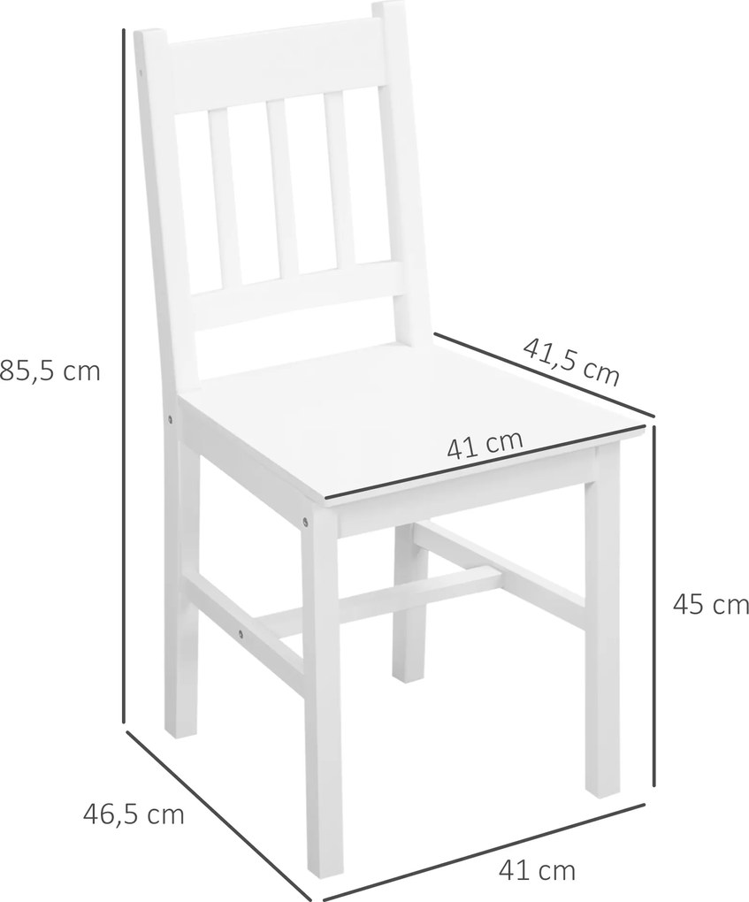 HOMCOM Jídelní židle sada 4 moderních kuchyňských židlí s opěradlem, borovicové dřevo, bílá, ideální do kuchyně a obývacího pokoje| Aosom