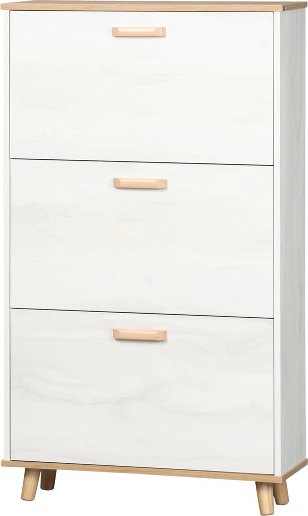 HOMCOM Moderní botník Úzký botníkový regál s 3 skládacími zásuvkami pro 12 párů obuvi a nastavitelnou policí pro předsíň 70x23,5x122 cm Bílý