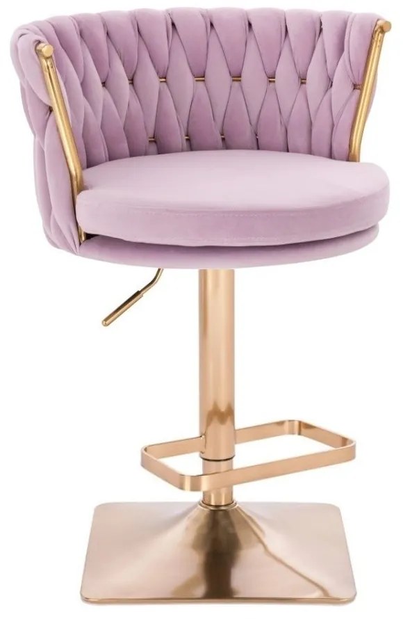 LuxuryForm DESIGN Barová židle LYON VELUR na zlaté hranaté podstavě - levandule