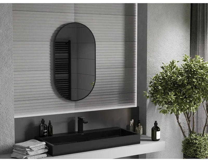 Mexen Loft, oválné koupelnové zrcadlo 85 x 50 cm, barva rámu černá matná, 9851-085-050-000-70