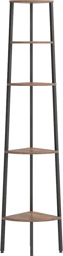 5patrová rohová police tmavě hnědá a černá 45,5 x 31,5 x 180 cm 336395