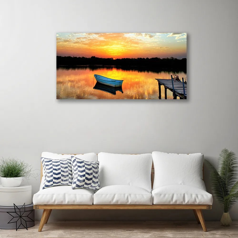Obraz na plátně Loďka Most Jezero Krajina 120x60 cm