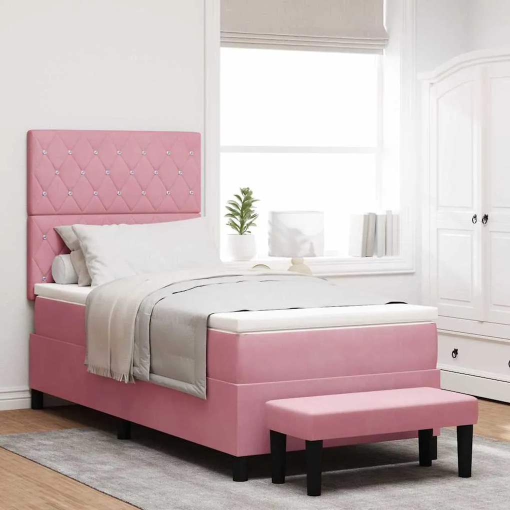 Postel s boxspringem s čelo Růžová 200 x 100 cm samet 3344431