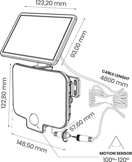 LED Reflektor se senzorem a solárním panelem ALEX LED/5,5W/3,7V 1200 mAh IP44