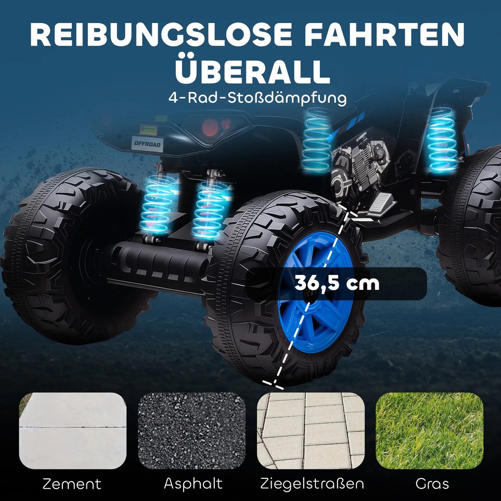 AIYAPLAY Dětský elektro quad, 24V elektrické vozidlo se 4 koly, světlomet, USB port, MP3 funkce, 6,5 km/h, 3-8 let 370-412V90BU