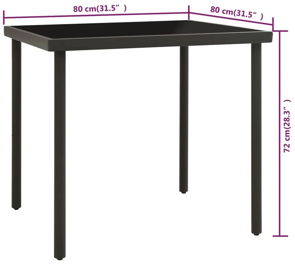 vidaXL Marketos Venkovní jídelní stůl antracitový 80 x 80 x 72 cm sklo a ocel