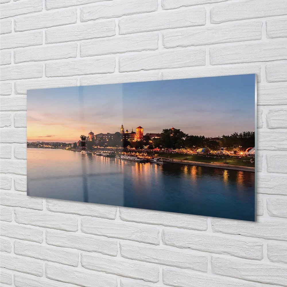 akrylový obraz Krakow Sunset řeky lock 125x50 cm
