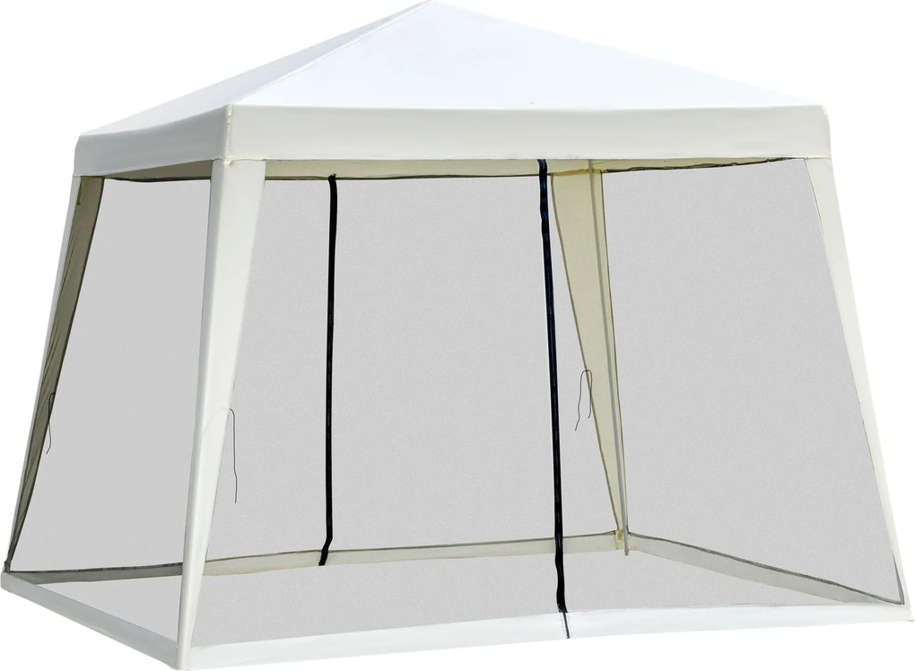 Outsunny Zahradní Pavilon Altán Party Stan Odolný vůči povětrnostním vlivům s Moskytiérou Kov + Polyester Krémově bílý 3 x 3 m | Aosom