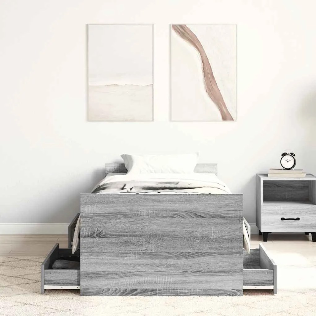 Rám postele s hlavovým a nožním čelem šedý sonoma 90 x 200 cm 3203808