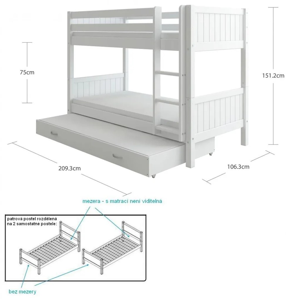 FN Patrová postel s přistýlkou Romantic 459 bílá