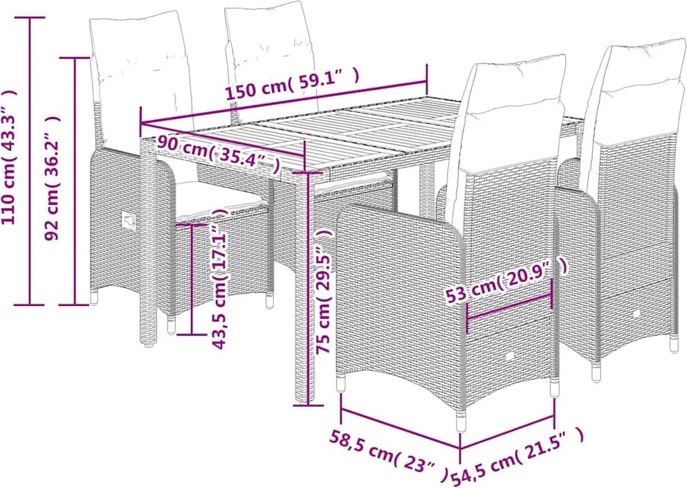 5dílný zahradní bistro set s poduškami šedý polyratan 3277022