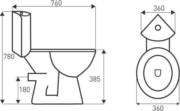 Novoterm Rohové WC kombi NV-Corner KR 61 ZO se zadním odpadem a SoftClose sedátkem