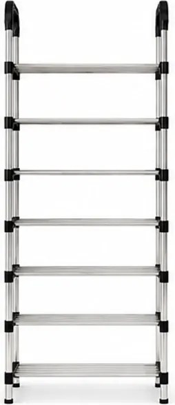botník, 8 pater, kov/plast, 150x58x25 cm, chrom/černá, Dekorino BB20260058