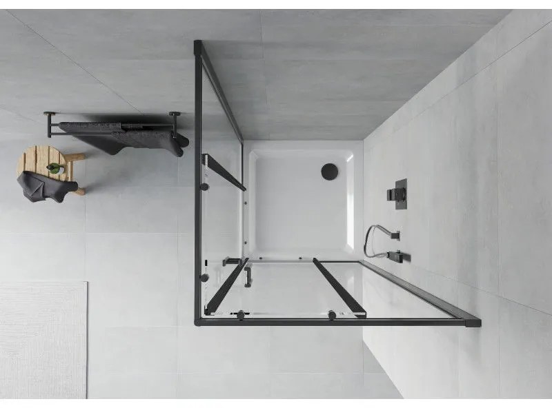 Mexen Rio, sprchový kout s posuvnými dveřmi 90x90x190 cm, 5mm čiré sklo, černý profil, bílá sprchová vanička SLIM, 860-090-090-70-00-4010B