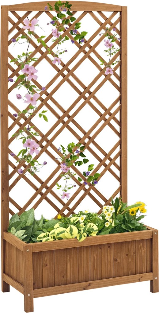 Outsunny Květináč s Trellis - Dřevěný květináč s Lezeckým Rámem pro Rostliny na Terase nebo Balkónu 60x30x122 cm Přírodní | Aosom