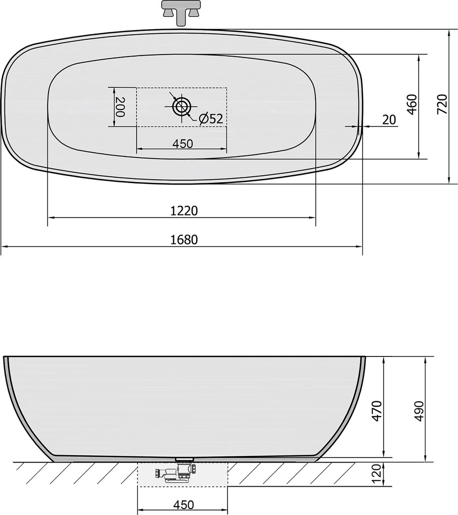 Polysan Polysan, IPANEMA volně stojící vana litý mramor 168x72x49cm, bílá, 69911