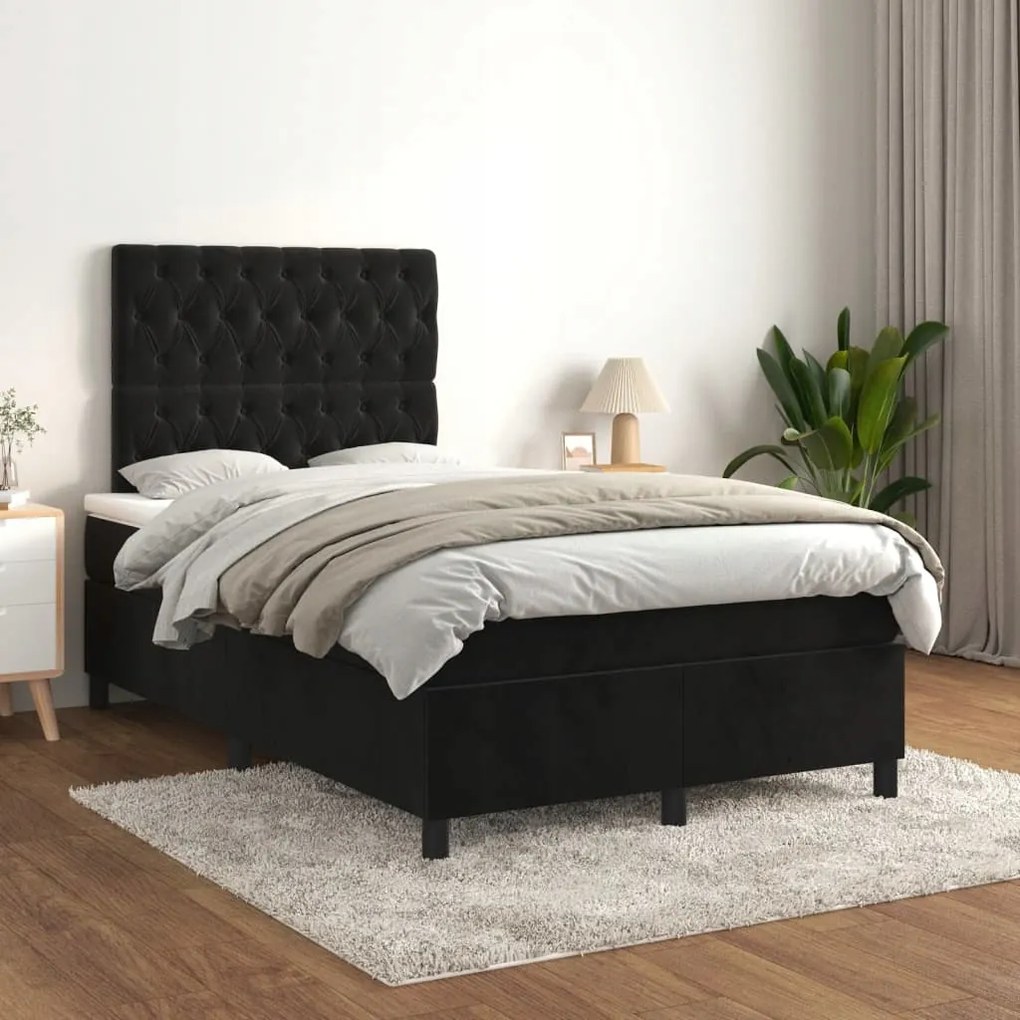 Box Spring Postel S Matrací Černá Samet Černá Prošívaný design 120 x 200