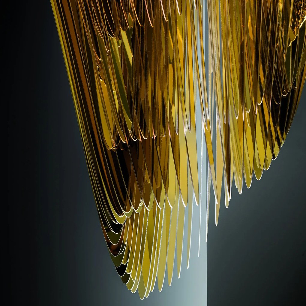 Slamp Aria M Gold, závěsné svítidlo od Zaha Hadid, 3+1 LED E27, Ø60x90cm