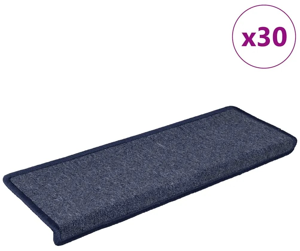 Schodové rohože 30 ks 65 x 21 x 4 cm tmavě šedé a modré s obdélníkovým okrajem 3365775