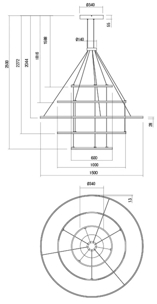 Redo 01-2488 závěsné LED stmívatelné svítidlo Orbit bronz, 286W, 4000K, ø150, ø100, ø60cm